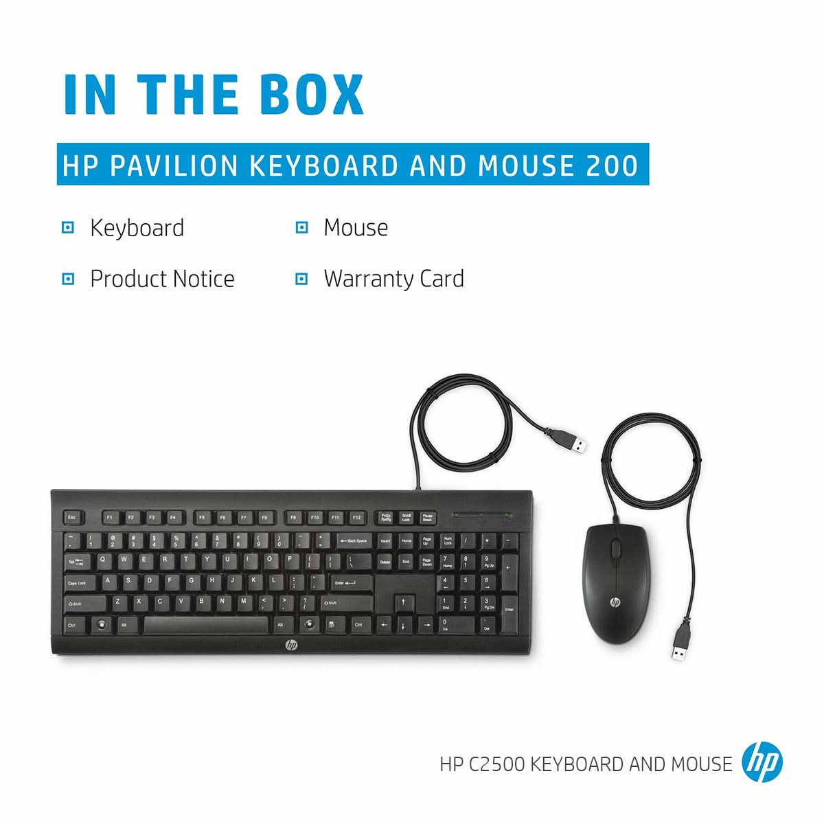 HP C2500 MULTIMEDIA SLIM USB WIRED KEYBOARD AND OPTICAL MOUSE COMBO (J ...
